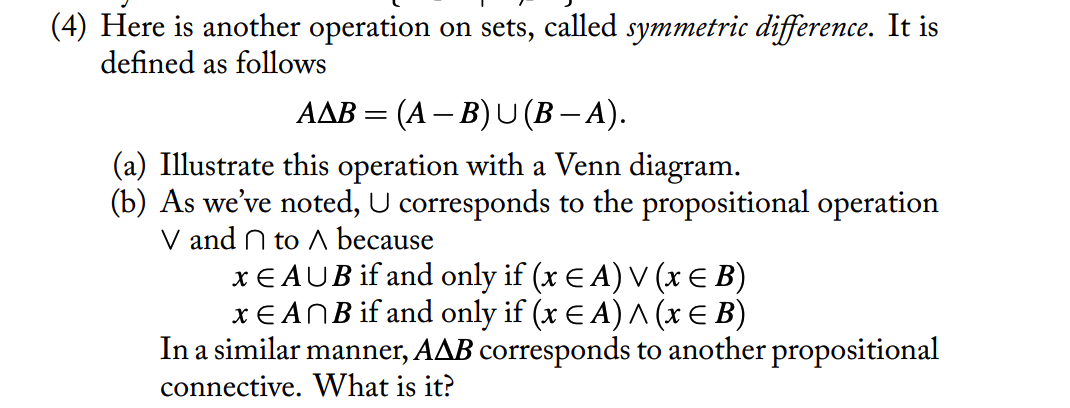 Solved 4) Here is another operation on sets, called | Chegg.com