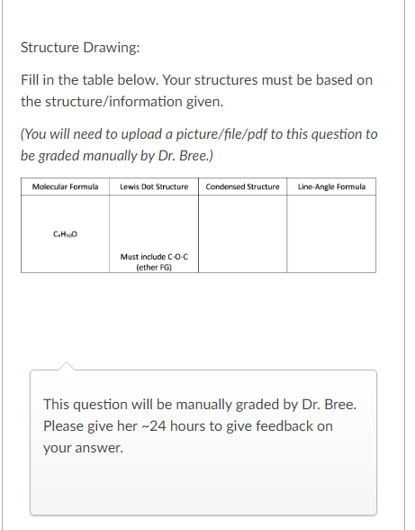 Solved Structure Drawing:Fill in the table below. Your | Chegg.com