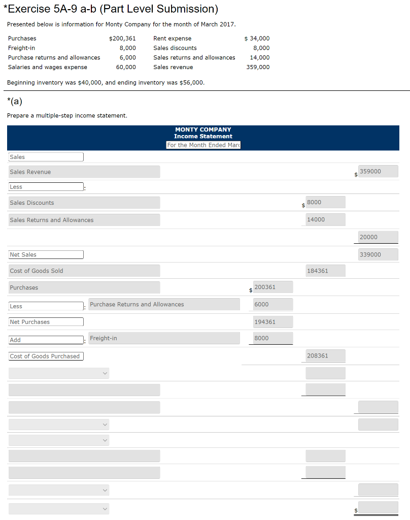Solved *Exercise 5A-9 a-b (Part Level Submission) Presented | Chegg.com
