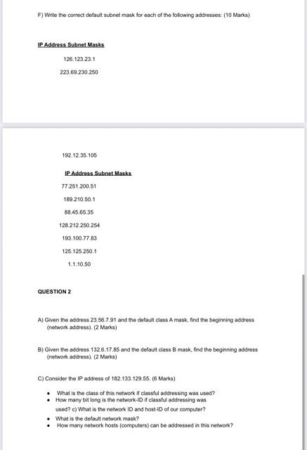 Solved EXERCISES ON IP ADDRESSING QUESTION 1 a) Identify | Chegg.com