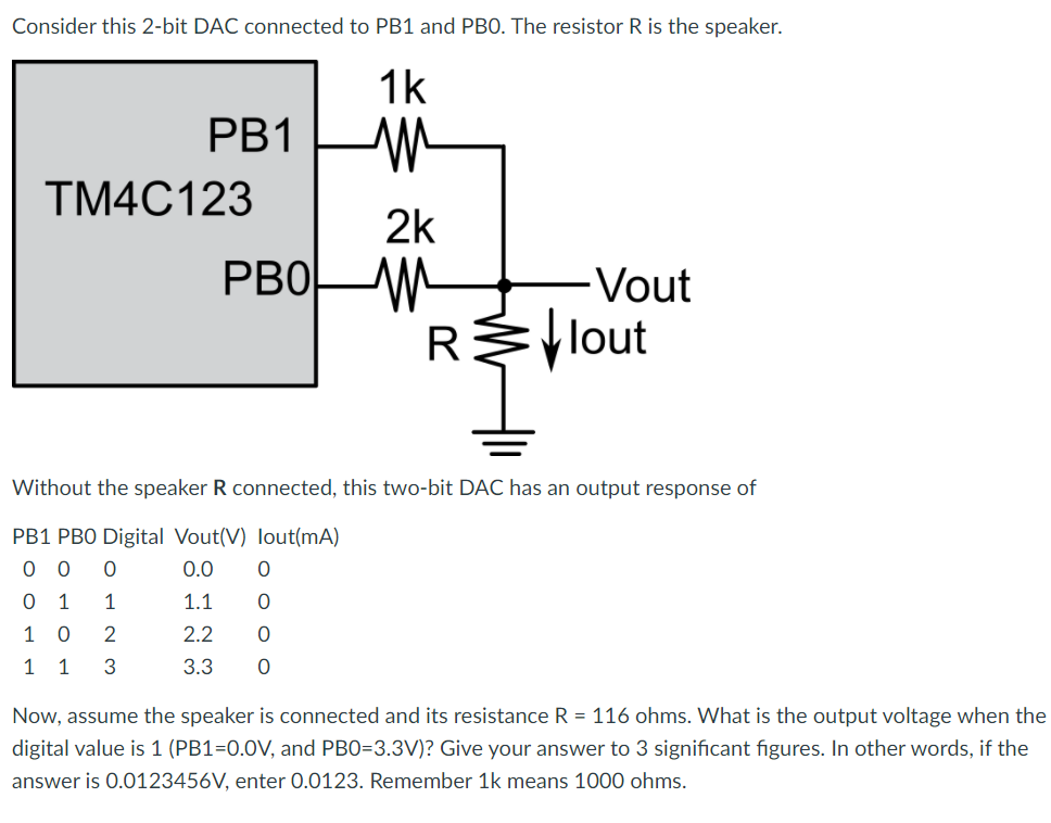 Solved Consider this 2-bit DAC connected to PB1 and PBO. The | Chegg.com