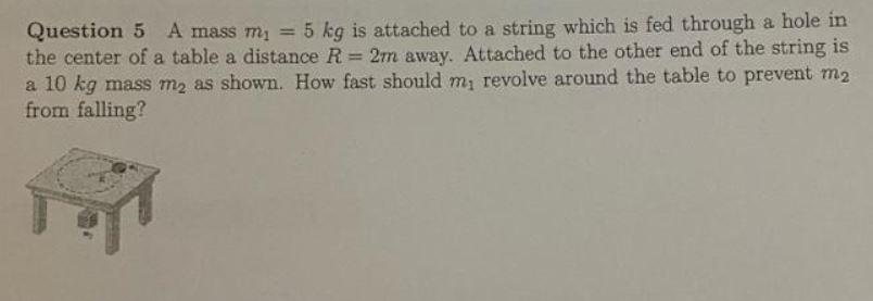 Solved Question 5 A mass m1=5 kg is attached to a string | Chegg.com