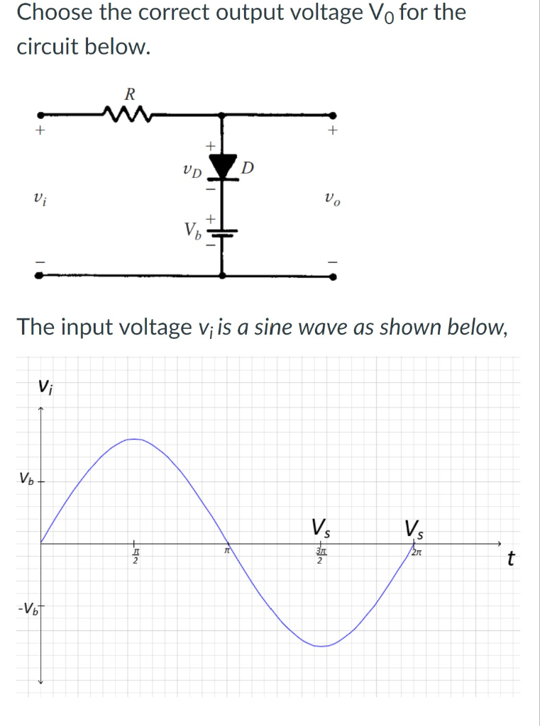 Solved Choose the correct output voltage Vo for the circuit | Chegg.com