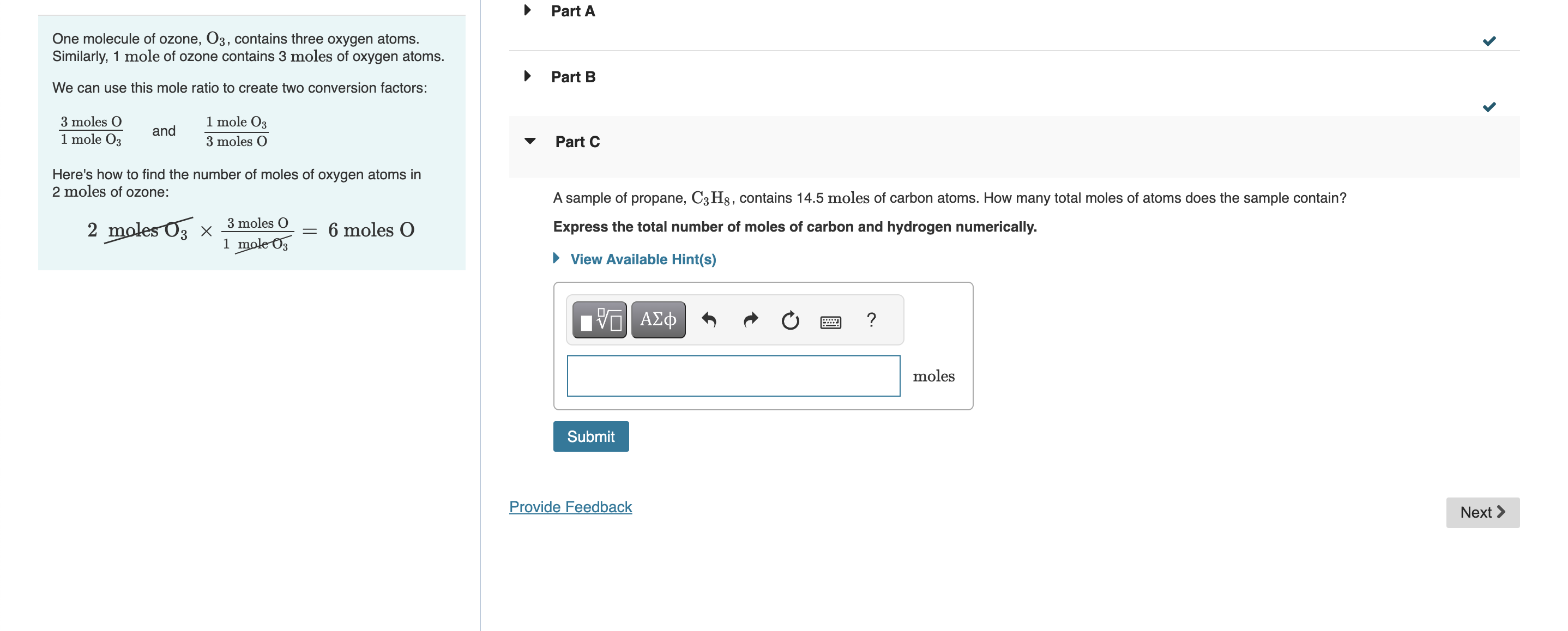 Solved One molecule of ozone, O3, contains three oxygen | Chegg.com