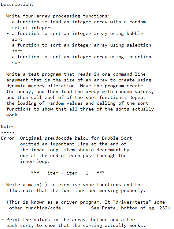 Solved Description: Write four array processing functions: a | Chegg.com