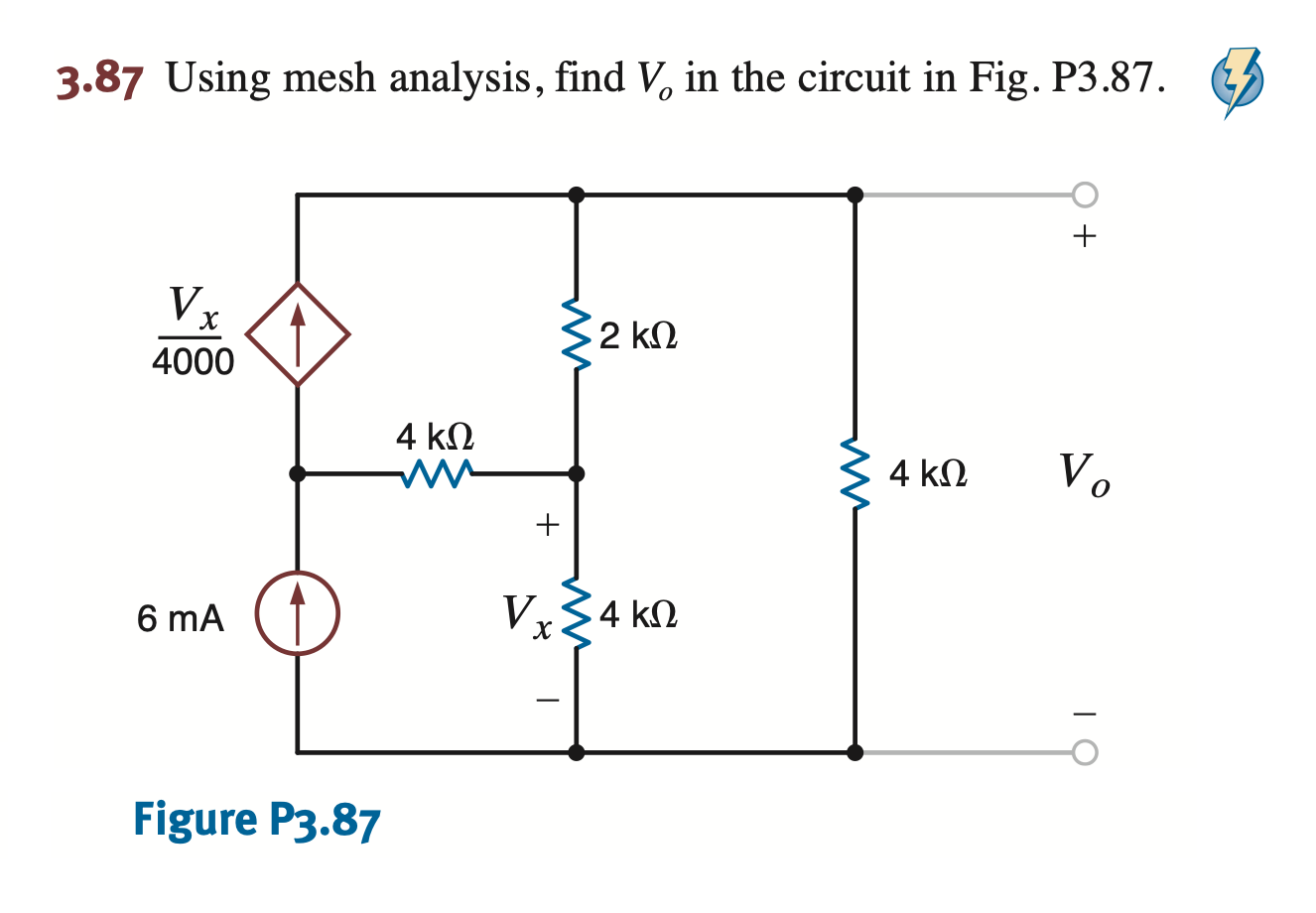 Solved 3.87 Using mesh analysis, find Vo in the circuit in | Chegg.com