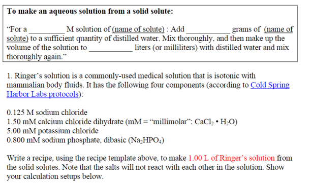 Solved To Make An Aqueous Solution From A Solid Solute For Chegg
