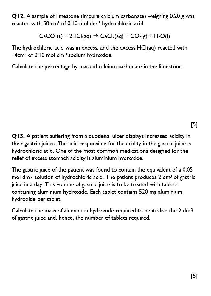 Solved QI2. ﻿A sample of limestone (impure calcium | Chegg.com