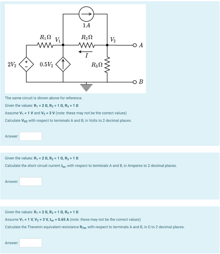 Solved 1A R12 Vi R212 V2 OA I + 2V2 0.5V2 R312 OB The same | Chegg.com