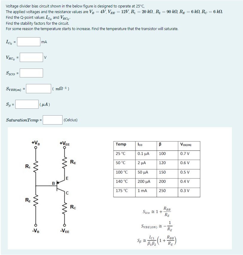 Solved Voltage divider bias circuit shown in the below | Chegg.com