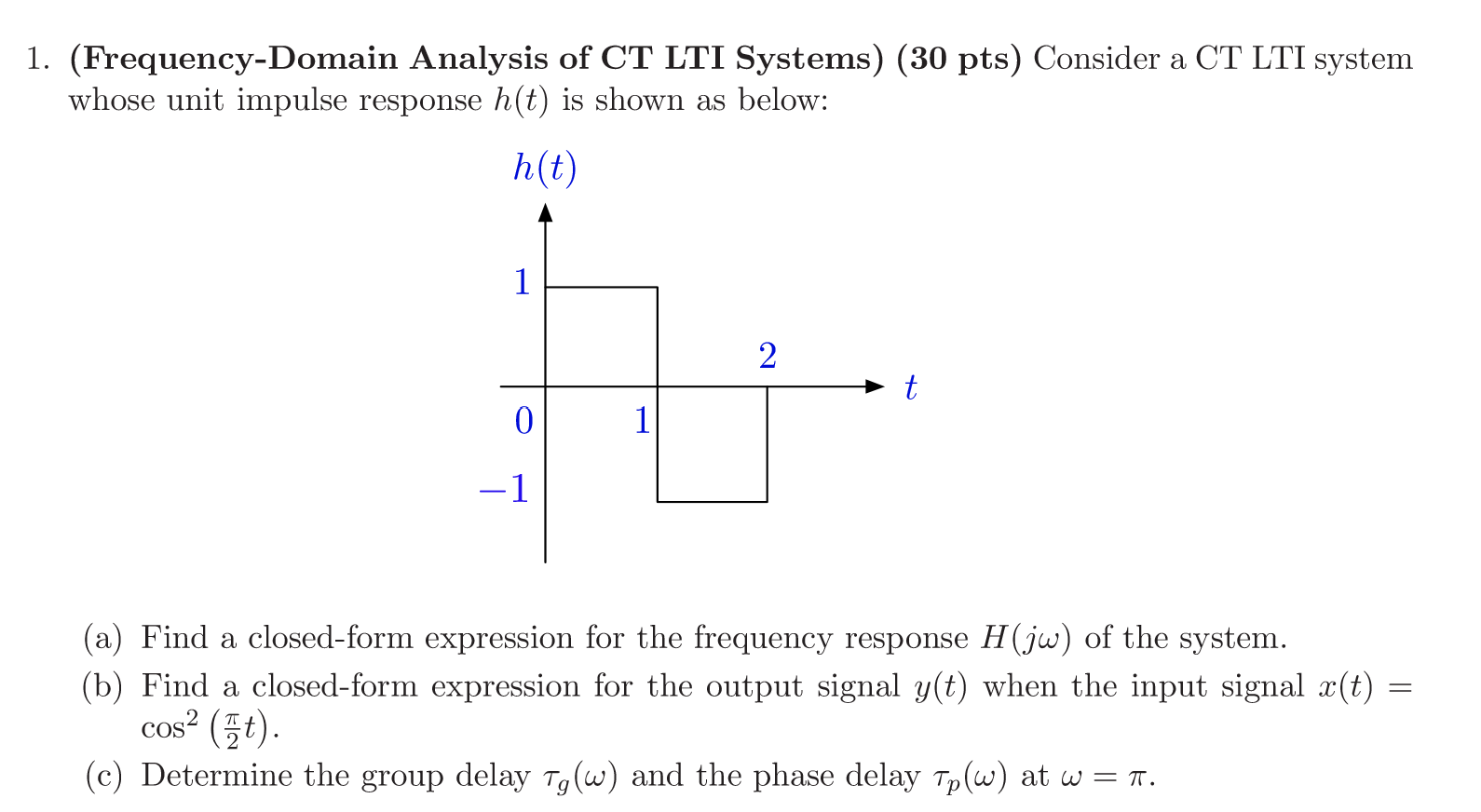 Solved a 1. (Frequency-Domain Analysis of CT LTI Systems) | Chegg.com
