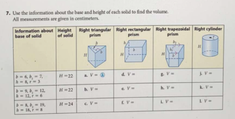 Solved 7. Use the information about the base and height of | Chegg.com