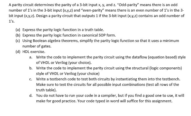 Solved A parity circuit determines the parity of a 3-bit | Chegg.com