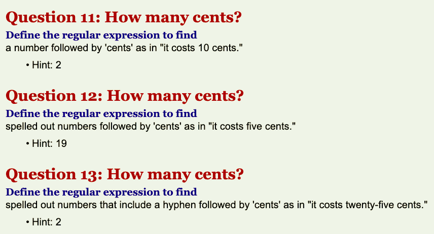 Solved Question 11: How many cents? Define the regular | Chegg.com