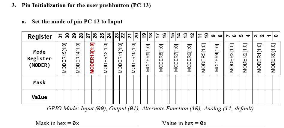 c. Value Mask PUPDR Register Value Mask OTYPER | Chegg.com