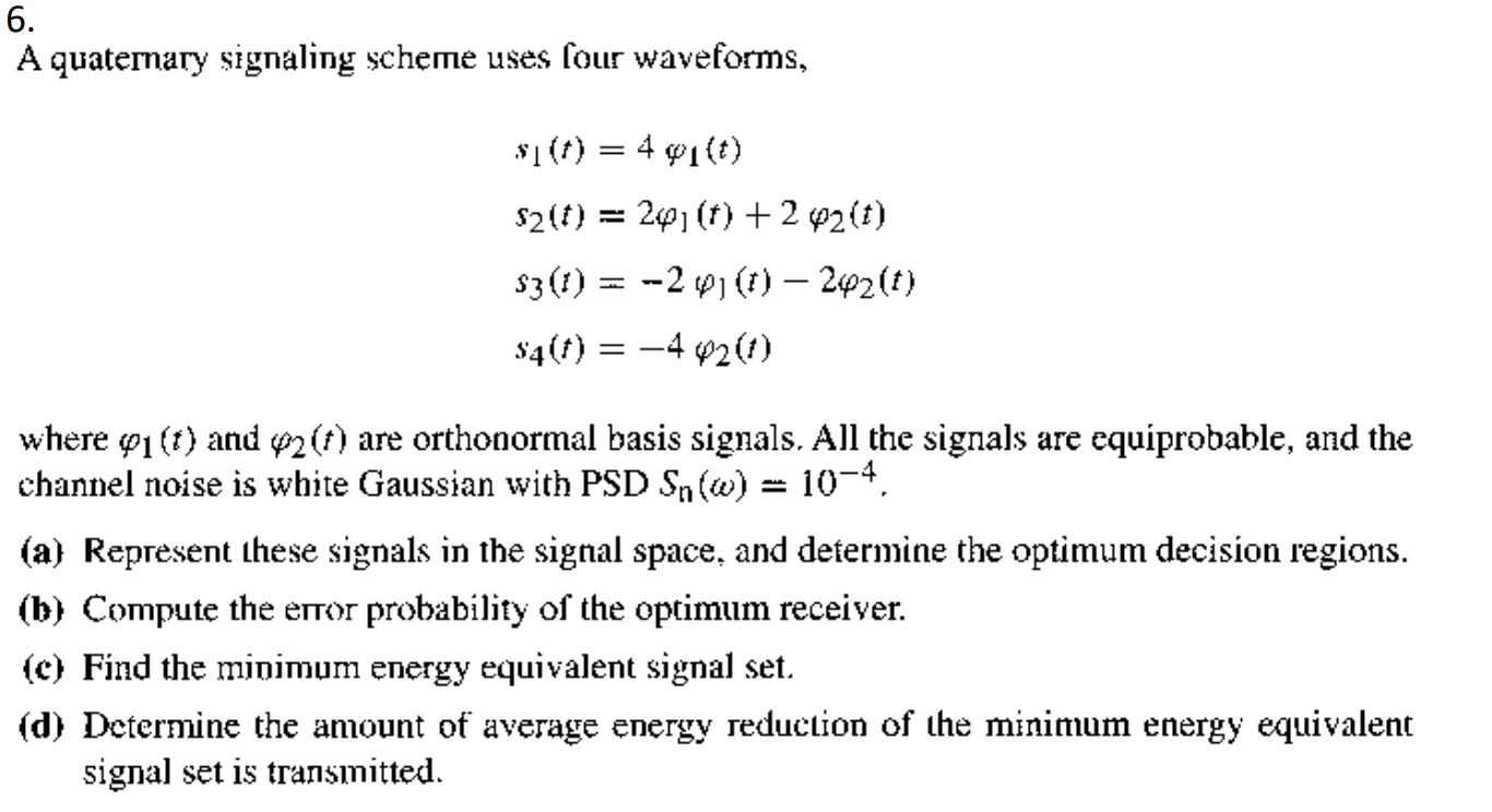 Solved 6. A quaternary signaling scheme uses lour waveforms, | Chegg.com