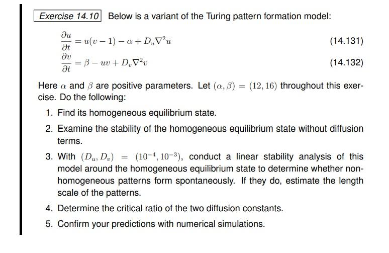 Below Is A Variant Of The Turing Pattern Formation