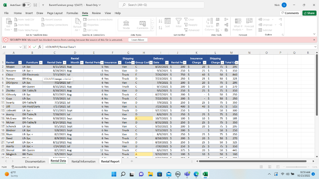 In the Furniture Group with Insurance range, use | Chegg.com