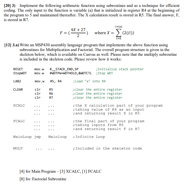 [20] 3) Implement the following arithmetic function | Chegg.com