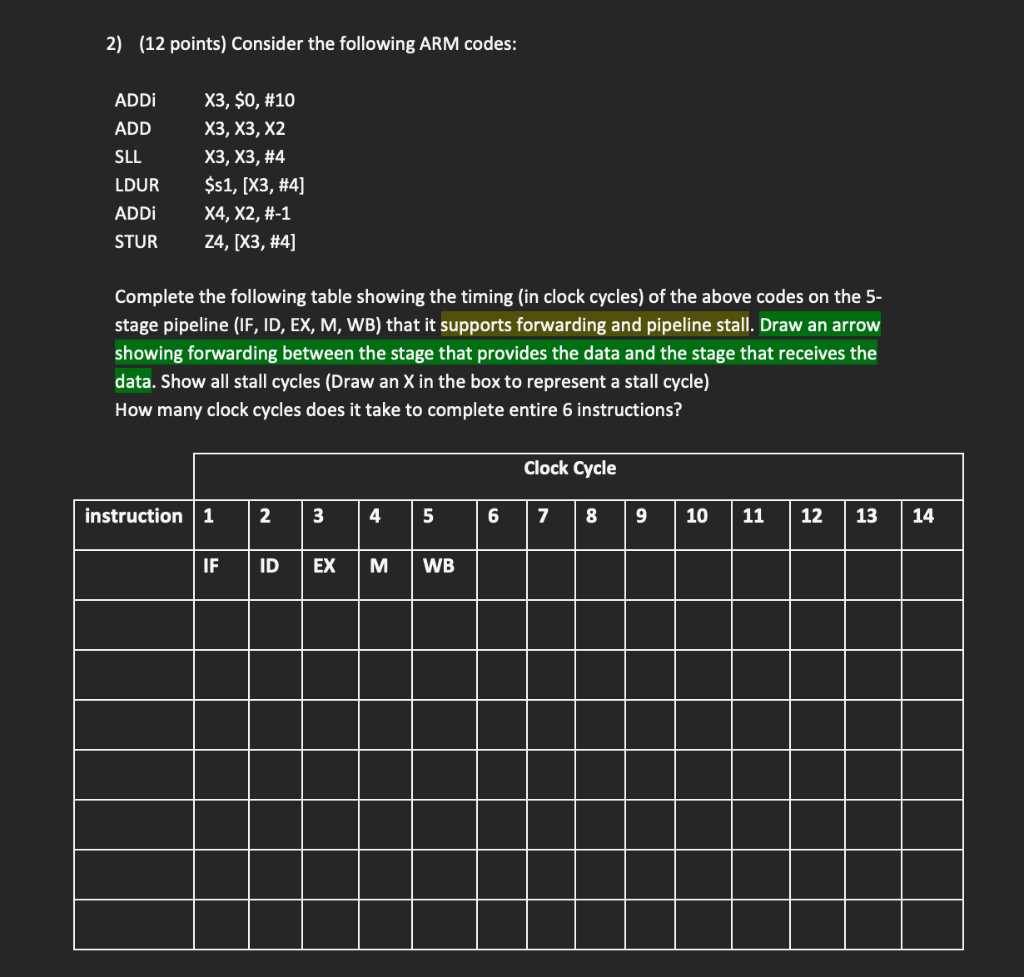 2) (12 points) Consider the following ARM codes: | Chegg.com