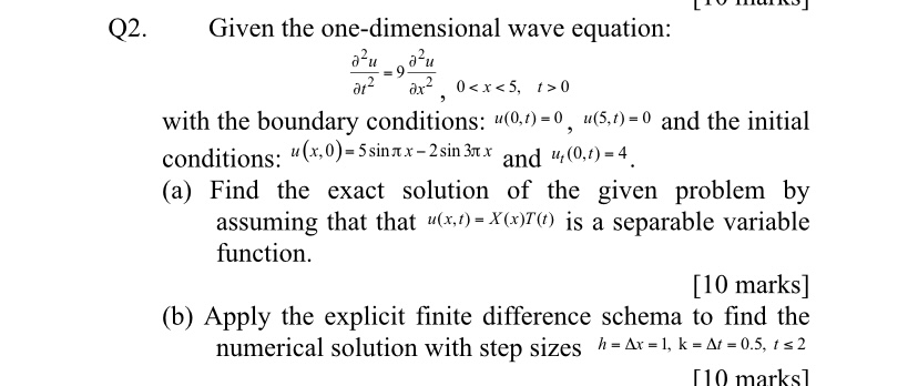 Solved Q2. Given the one-dimensional wave equation: | Chegg.com