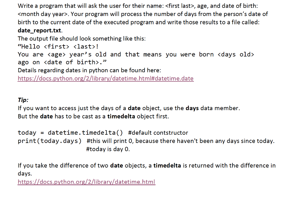 Solved Write a program that will ask the user for their | Chegg.com