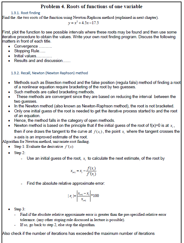 Solved Problem 4. Roots of functions of one variable 1.3.1. | Chegg.com