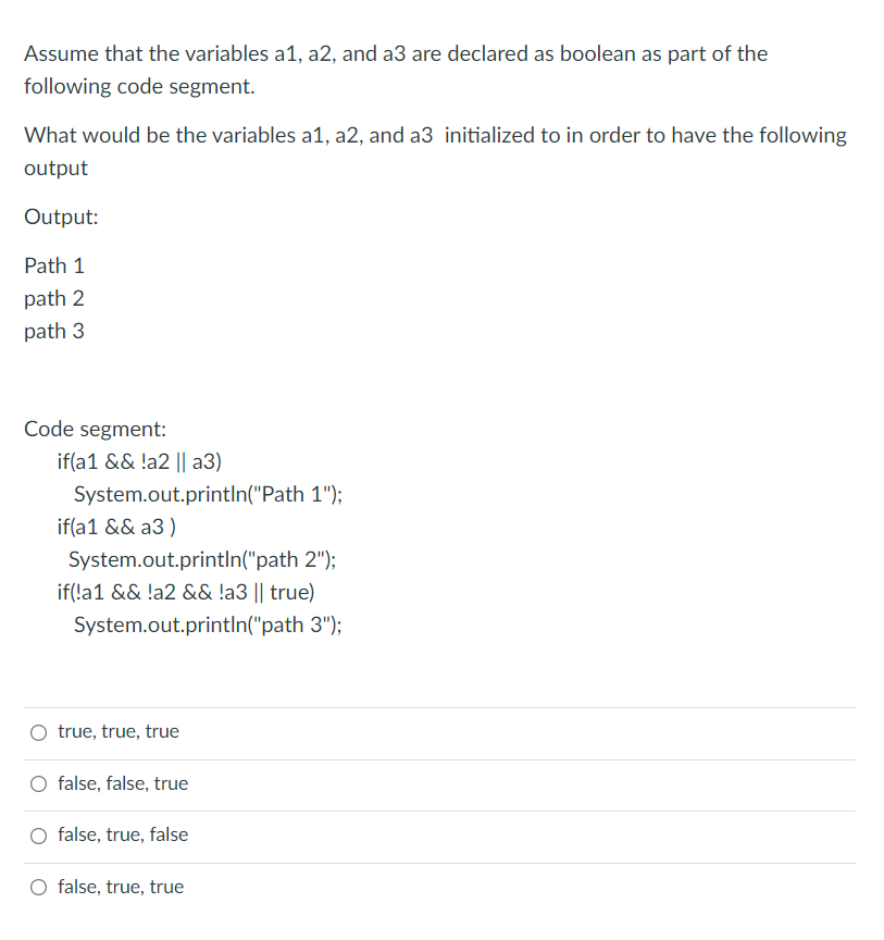 Solved Assume that the variables a1, a2, and a3 are declared | Chegg.com