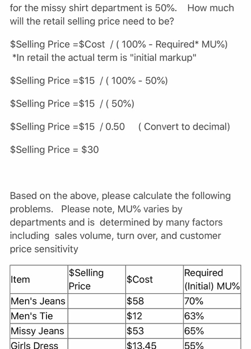 Solved A Review The Below Retail Math Formulas B Solve The Chegg