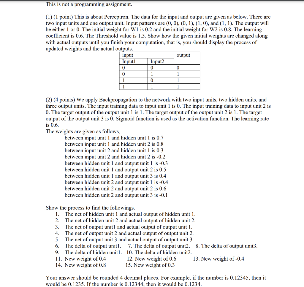 Solved (1) (1 point) This is about Perceptron. The data for | Chegg.com