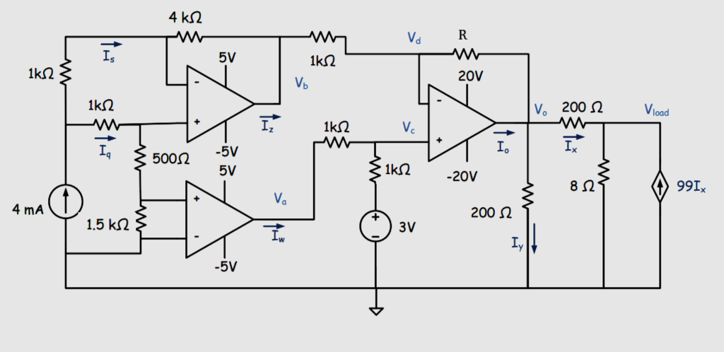 Solved 4 k2 R WW Vd 5V 1k2 1k2 20V Vb 1k2 200 2 Vo Vioad wW | Chegg.com