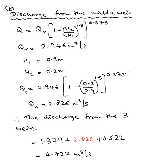 Solved Discharge from the 3rd weir H=0.4m Hc=2.8 m ∴Csas | Chegg.com