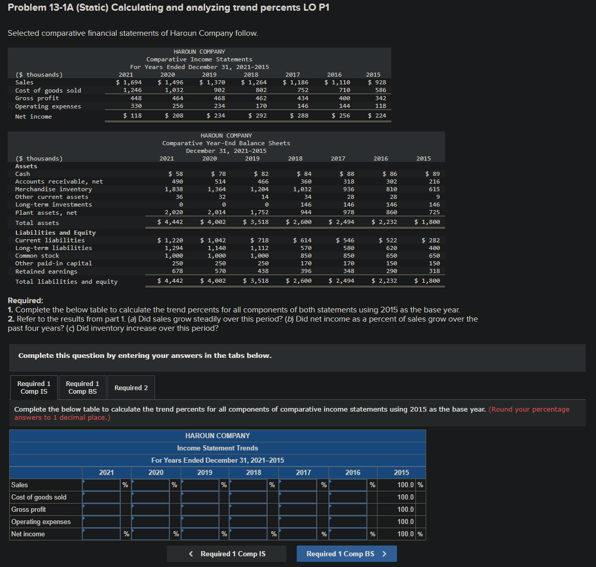 Solved Problem 13-1A (Static) Calculating and analyzing | Chegg.com