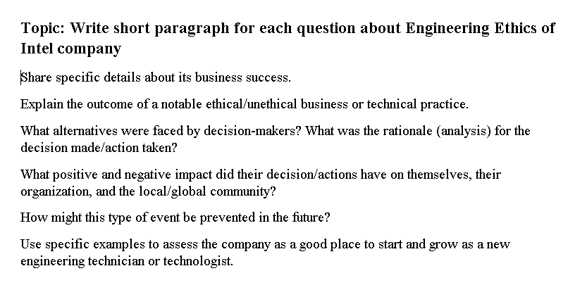 Solved Topic: Write short paragraph for each question about | Chegg.com