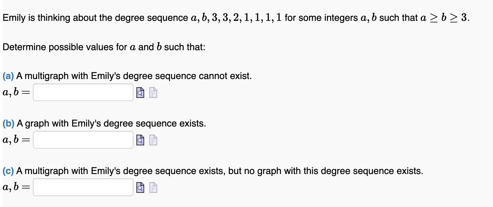 Solved Emily is thinking about the degree sequence | Chegg.com