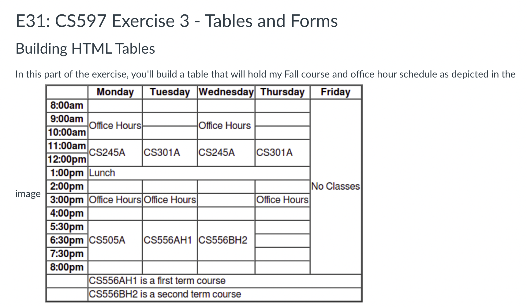 Solved E31: CS597 Exercise 3 - Tables and Forms Building | Chegg.com
