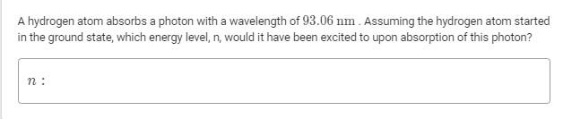 Solved A Hydrogen Atom Absorbs A Photon With A Wavelength Of