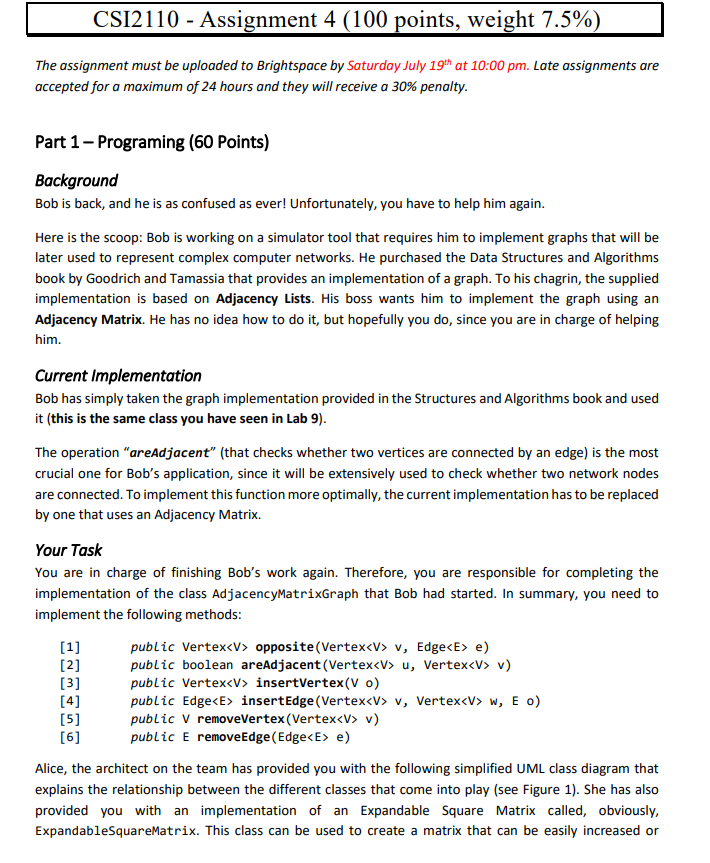 Solved CSI2110 - Assignment 4 (100 points, weight 7.5%) The | Chegg.com