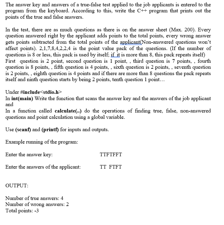 Solved The answer key and answers of a true-false test | Chegg.com