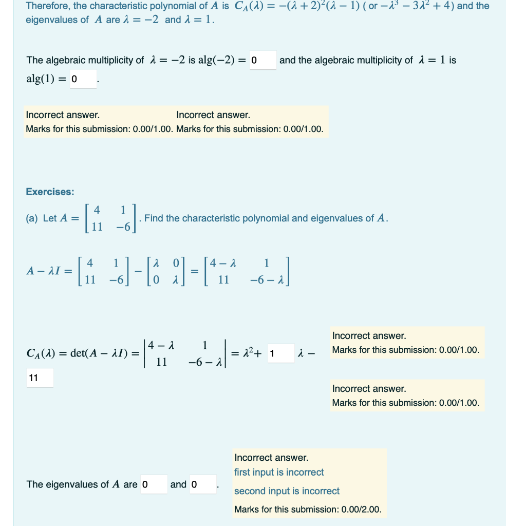 Solved Therefore, the characteristic polynomial of A is | Chegg.com
