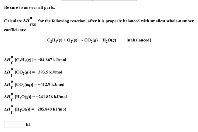 Solved Be sure to answer all parts. rxn Calculate Ahº for | Chegg.com