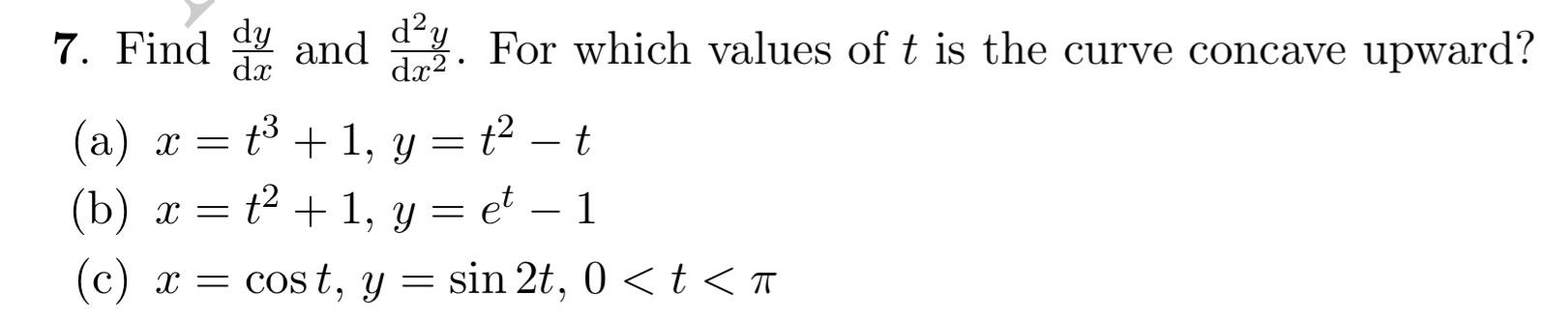 Solved Find dy dx and d2y dx2 . For which values of t is the | Chegg.com