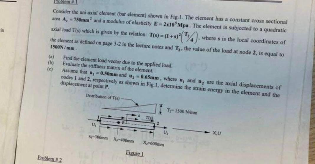 Solved Probleme Consider the uni-axial element (bar element) | Chegg.com