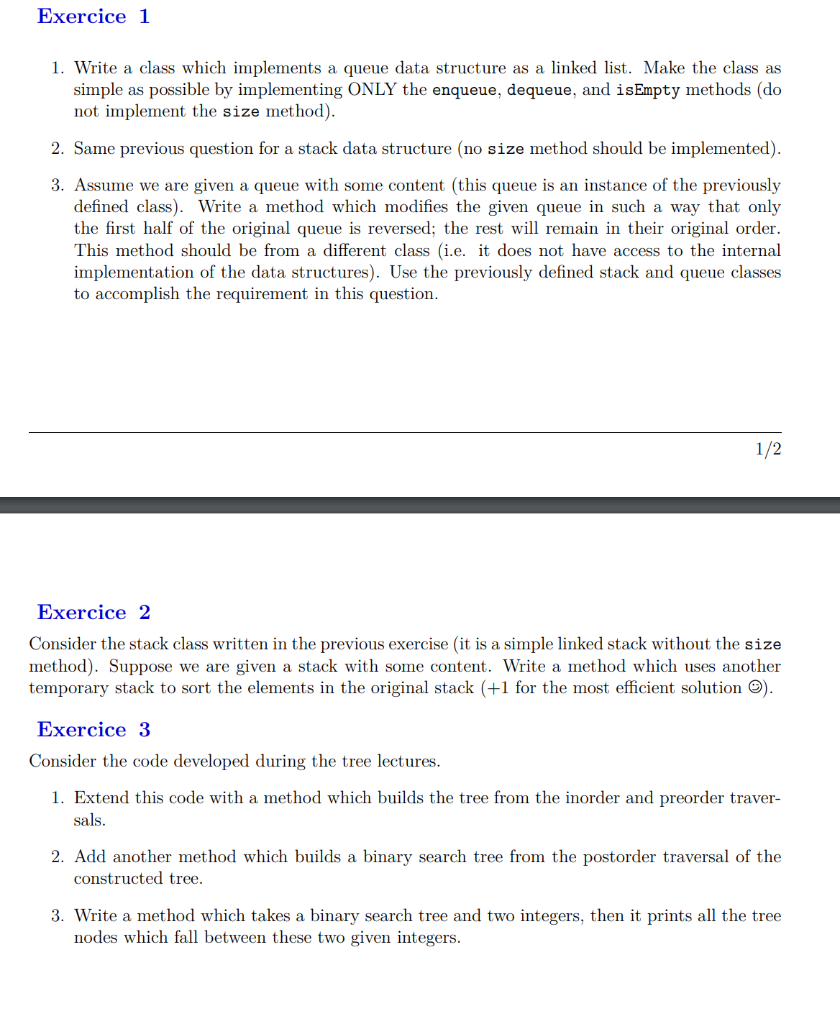 Solved 1. Write a class which implements a queue data | Chegg.com