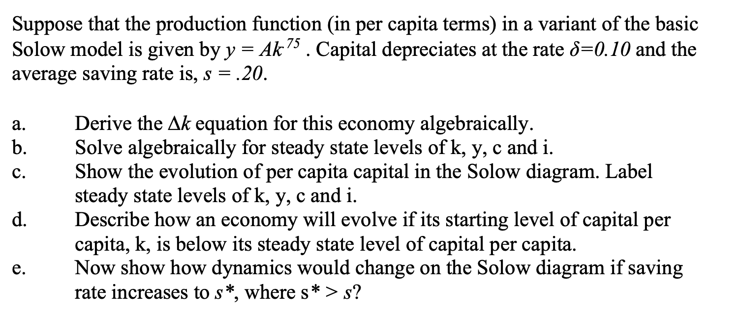 Solved Suppose that the production function (in per capita | Chegg.com