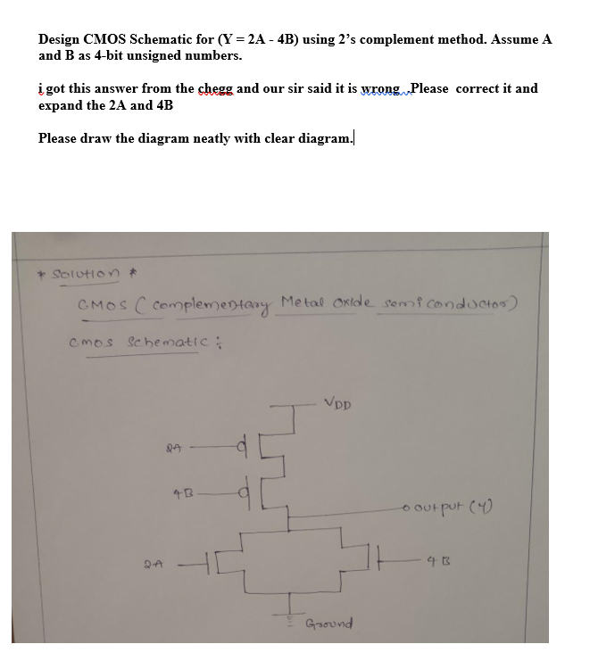 Solved Design CMOS Schematic for (Y = 2A - 4B) using 2's | Chegg.com
