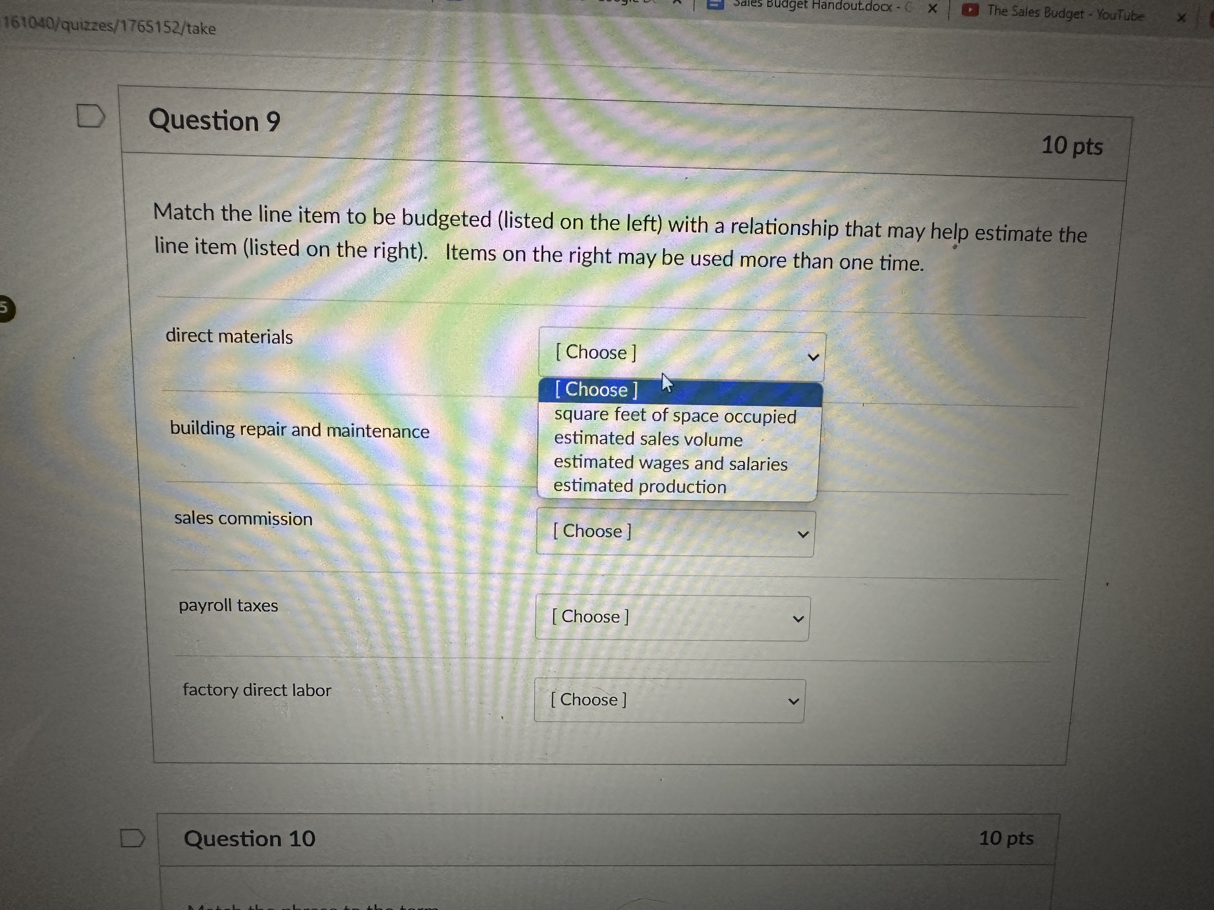 Solved Match the line item to be budgeted (listed on the | Chegg.com
