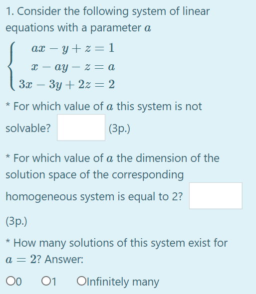 Solved 1. Consider the following system of linear equations | Chegg.com