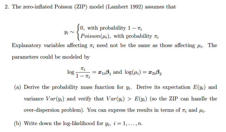 2. The zero-inflated Poisson (ZIP) model (Lambert | Chegg.com