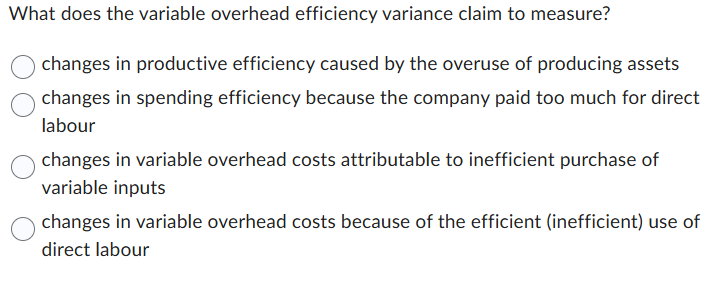 Solved What does the variable overhead efficiency variance | Chegg.com